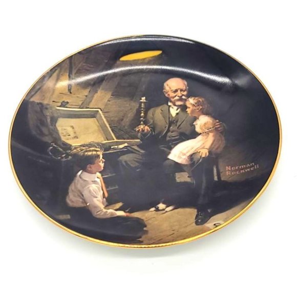 Art | Vintage Edwin M Knowles Norman Rockwell Grandpas Treasure Chest ...
